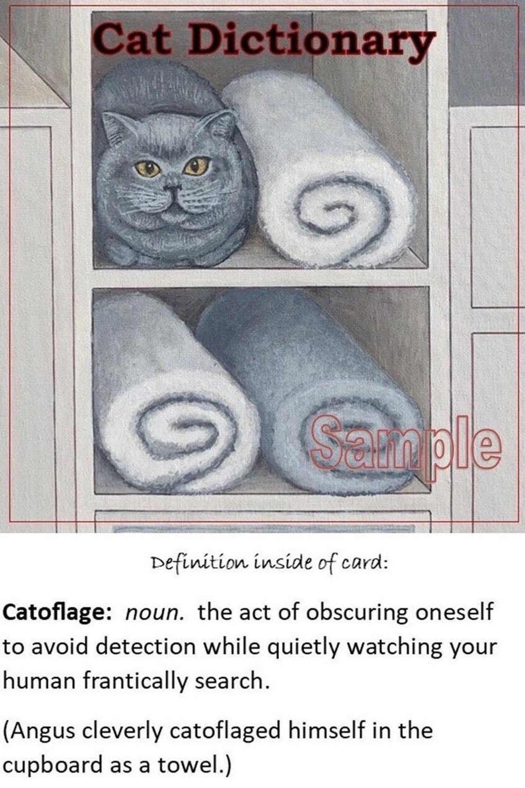 Cat Dictionary Definition Card, Catoflage: Noun. the Act of Obscuring ...
