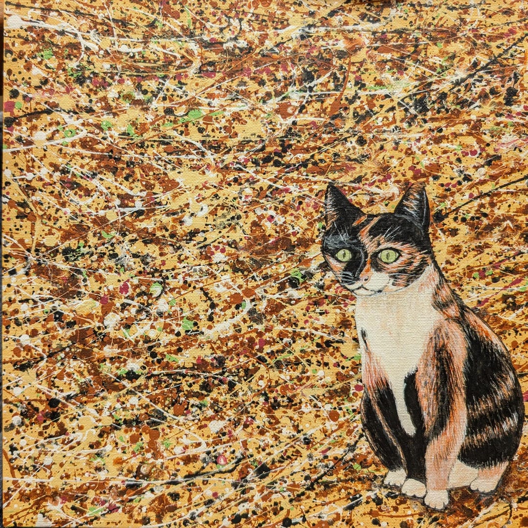 Jackson Pollock Style Calico Cat Card Card, Large Size With Envelope ...