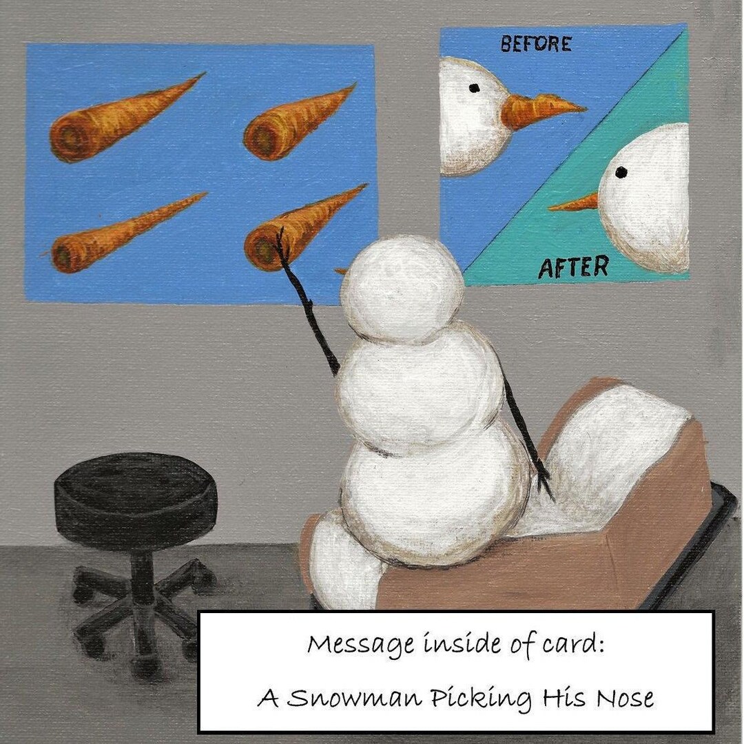 Snowman Picking His Nose Card, Hand Made From a Print of Original ...