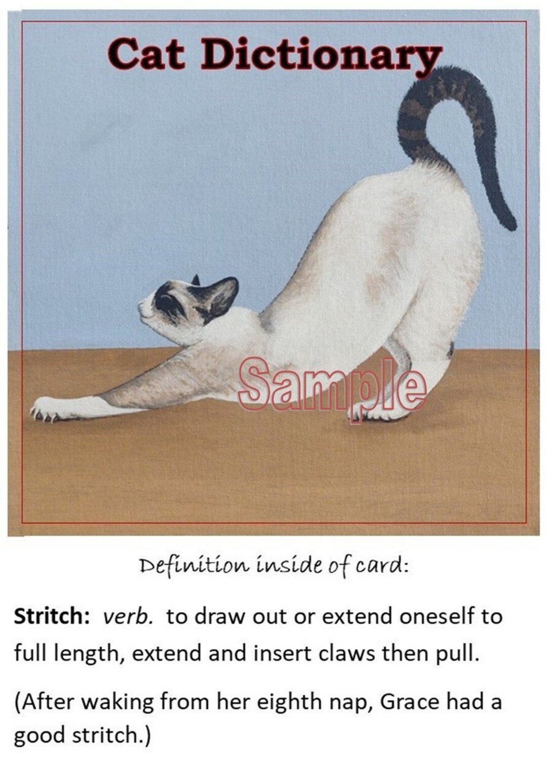 Dictionary Card, Stritch: Verb. to Draw Out or Extend Oneself to Full ...