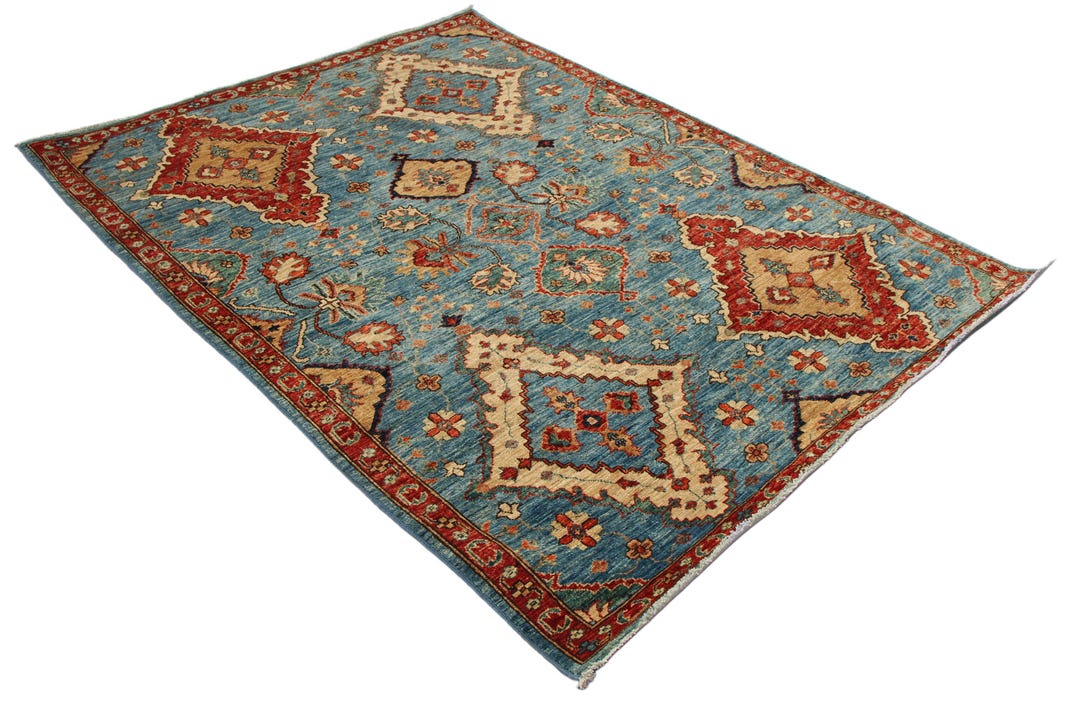 5x7 Blue Medallion Persian Area Rug - Multicolor Afghan High Quality ...