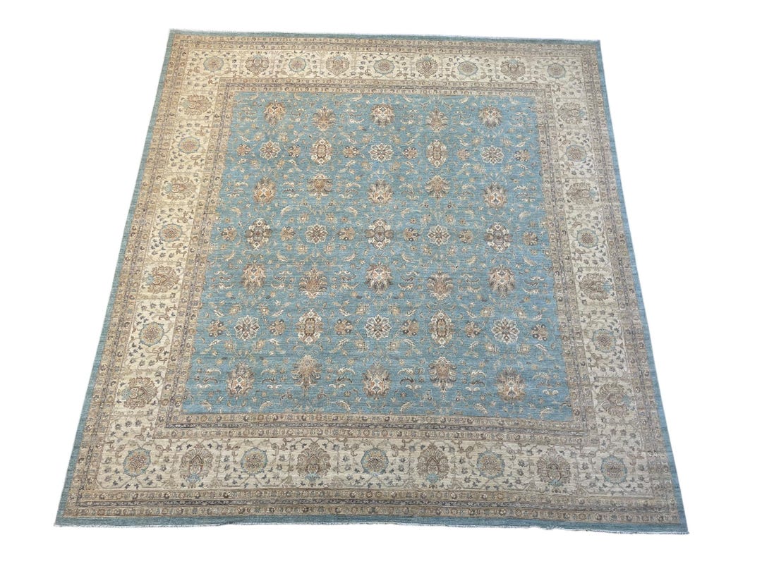 14x14 Square Blue Ziegler Persian Area Rug - Afghan Hand Knotted Veg ...