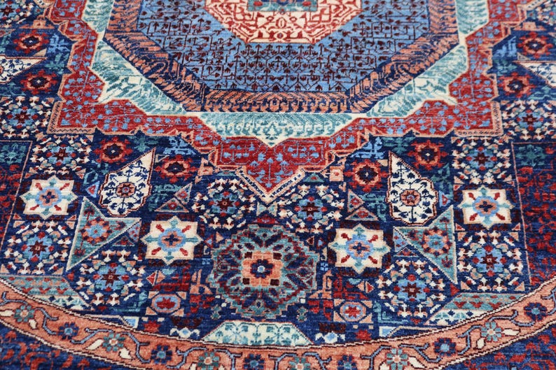10x10 Deep Red Mamluk Round Area Rug Deep Red Blue Turkish Style Round ...