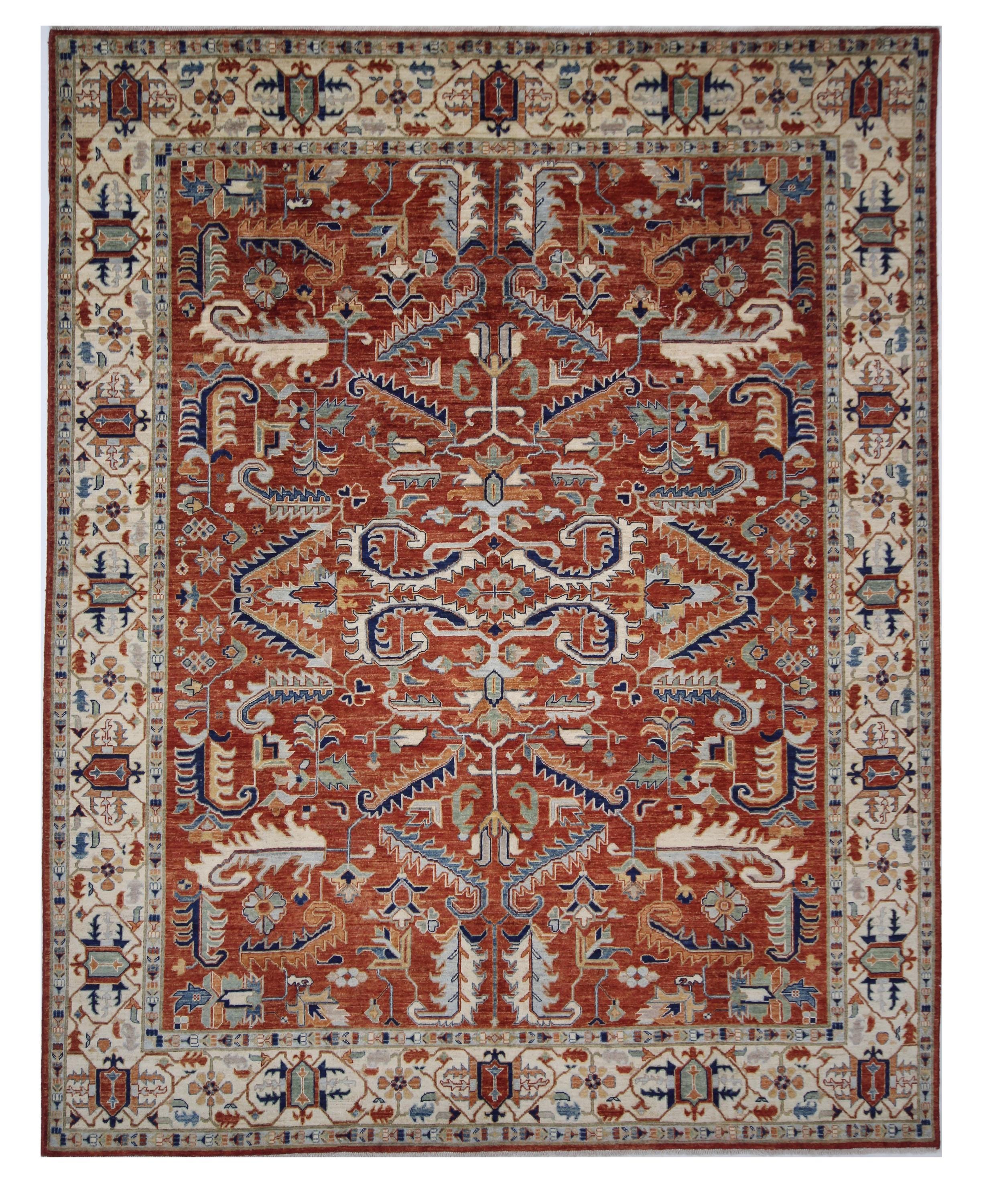 8x10 Orange Persian Area Rug - Reddish Orange Persian Style Hand ...