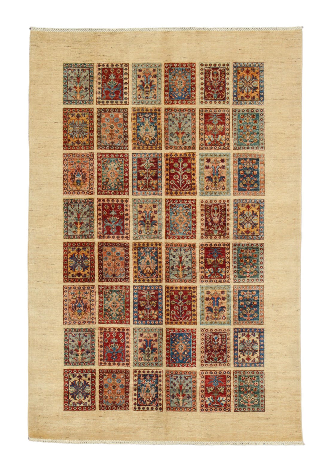 5x8 Beige Persian Area Rug Beige Floral Afghan Hand Knotted Veg Dyed ...