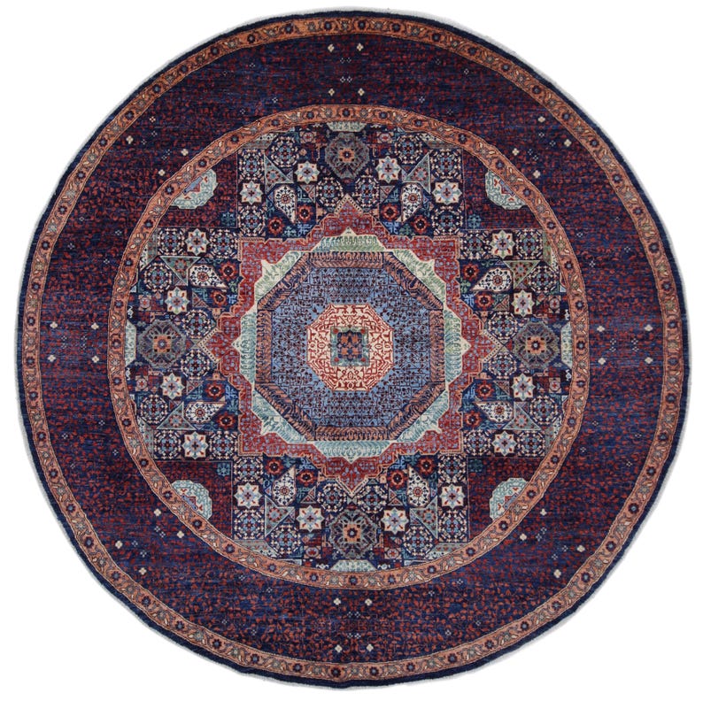 10x10 Deep Red Mamluk Round Area Rug Deep Red Blue Turkish Style Round ...
