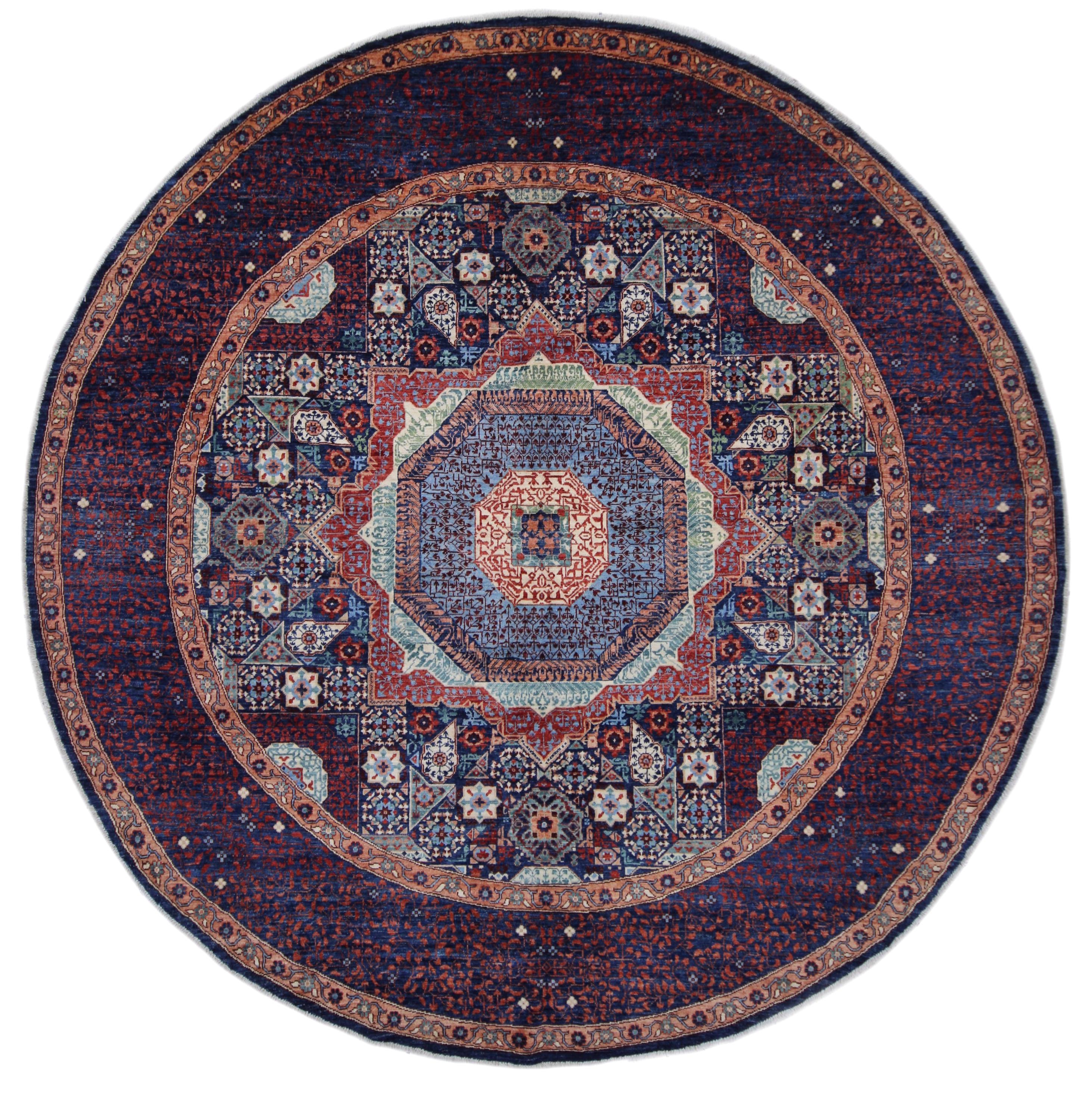 10x10 Deep Red Mamluk Round Area Rug Deep Red Blue Turkish Style Round ...