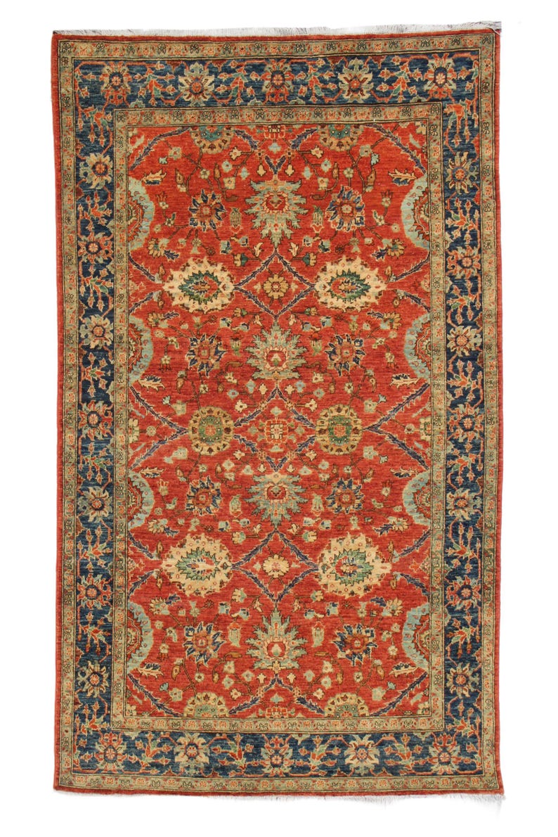 4x7 Red Persian Area Rug - Red Blue Afghan High Quality Hand Knotted ...