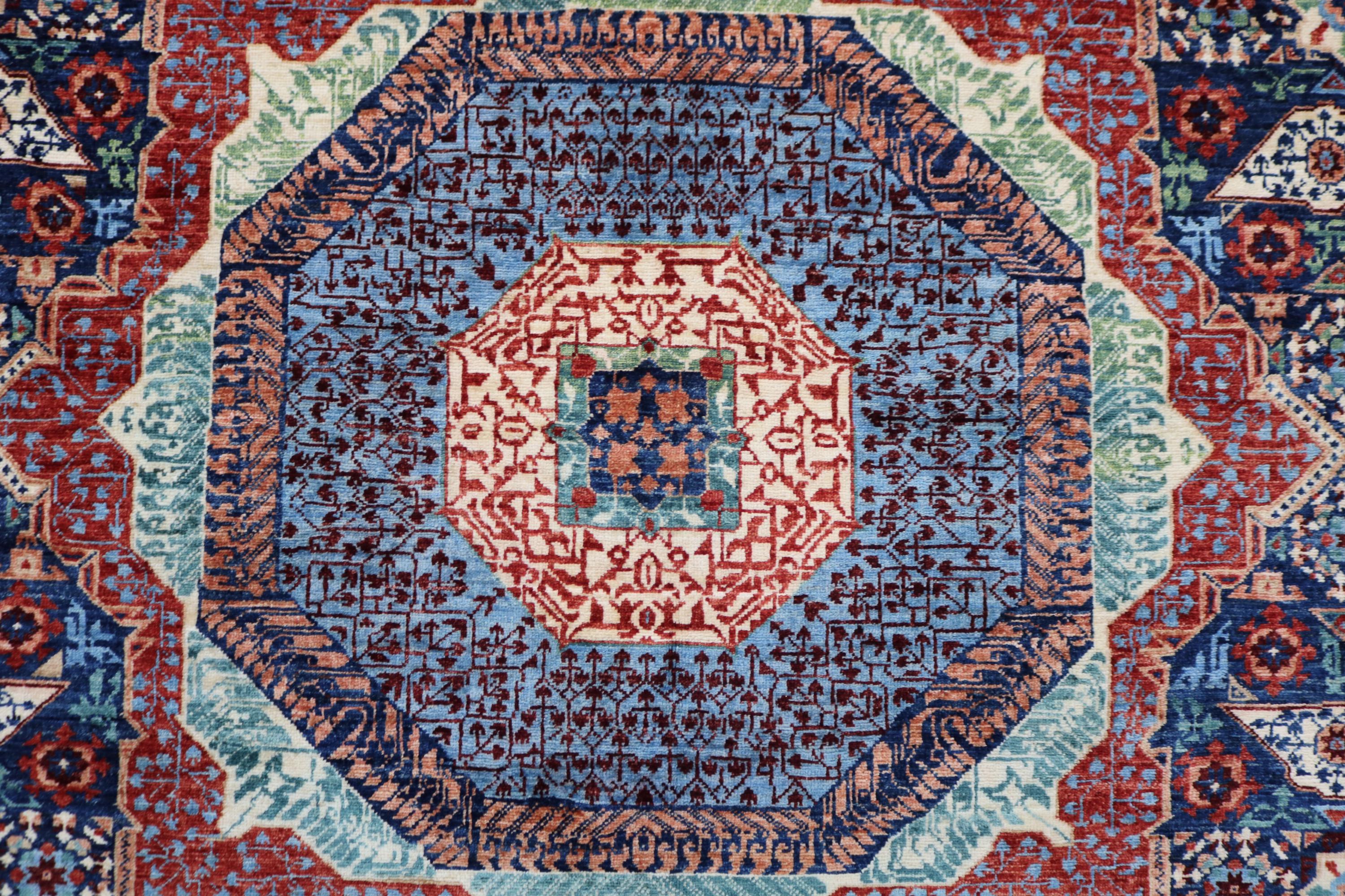 10x10 Deep Red Mamluk Round Area Rug Deep Red Blue Turkish Style Round ...