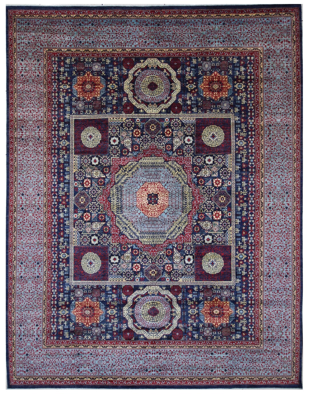 12x15 Ft Mamluk Area Rug - Muted Soft Blue Turkish Hand Knotted Rug ...