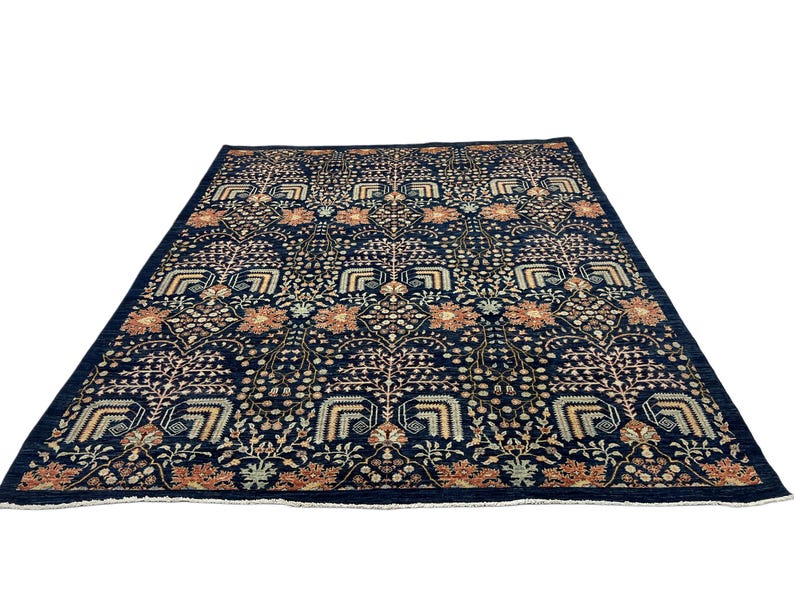 8x9 Blue Floral Gabbeh Area Rug Afghan Hand Knotted Veg Dyed Wool ...