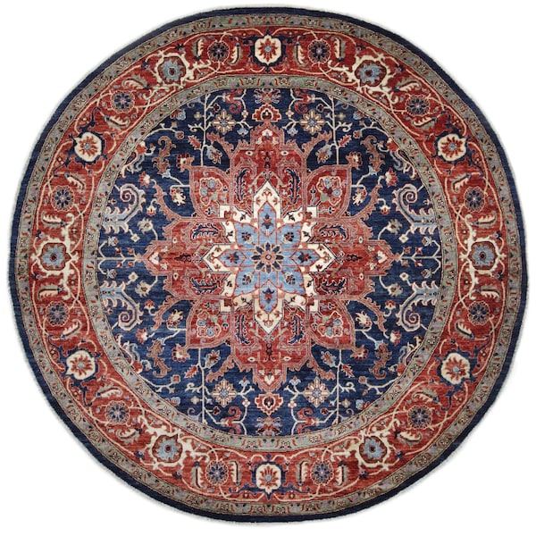 10x10 Deep Red Mamluk Round Area Rug Deep Red Blue Turkish Style Round ...