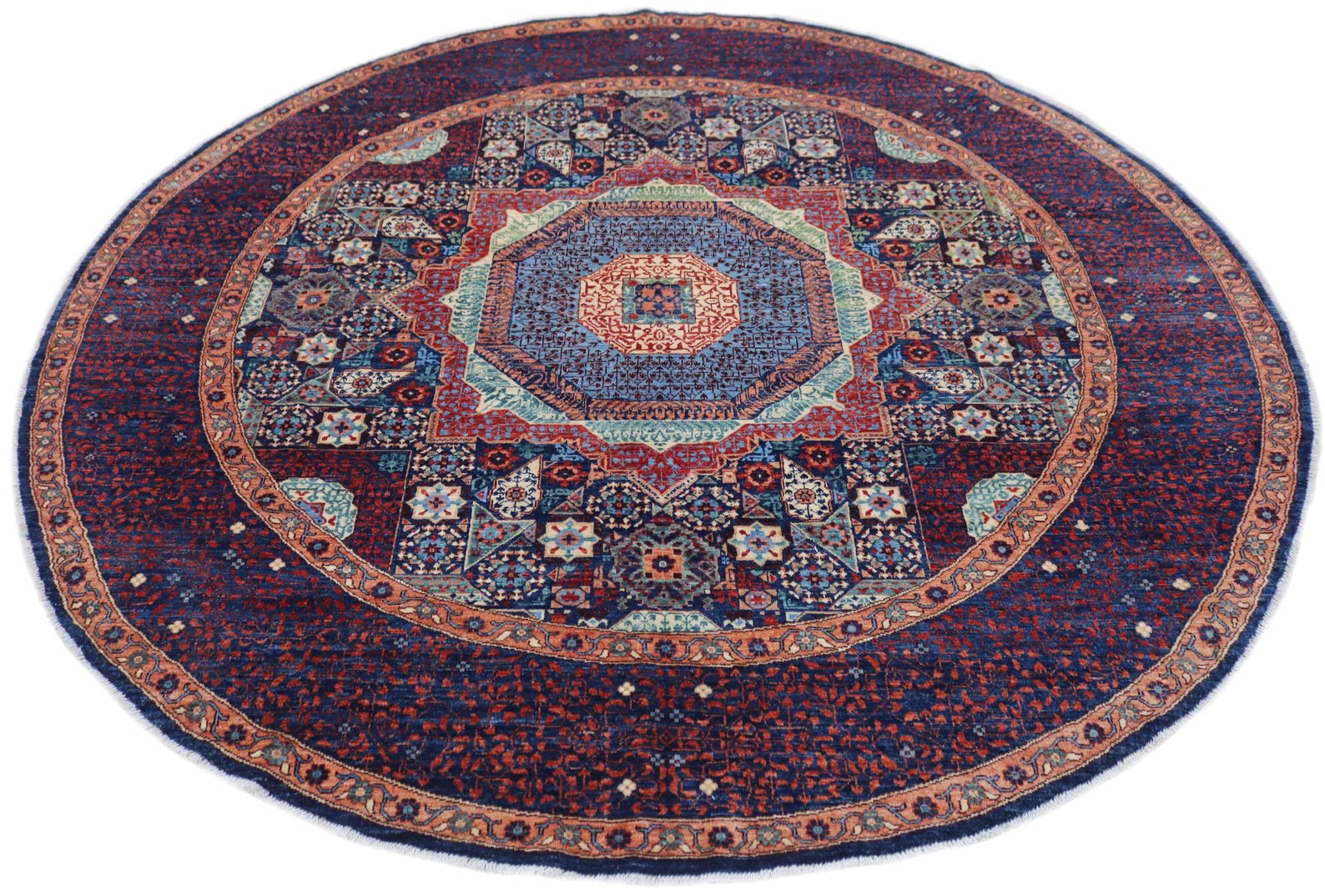 10x10 Deep Red Mamluk Round Area Rug Deep Red Blue Turkish Style Round ...