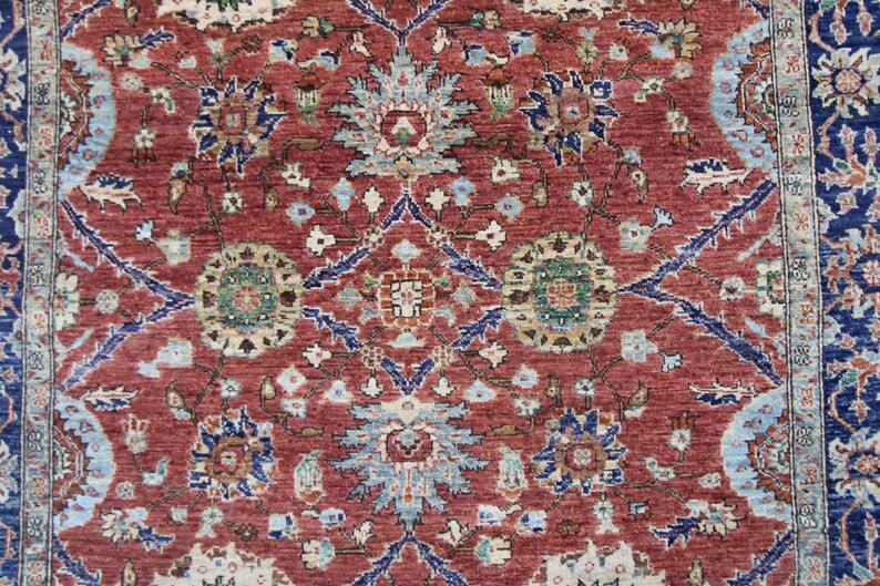 4x7 Red Persian Area Rug Red Blue Afghan High Quality Hand Knotted Veg ...