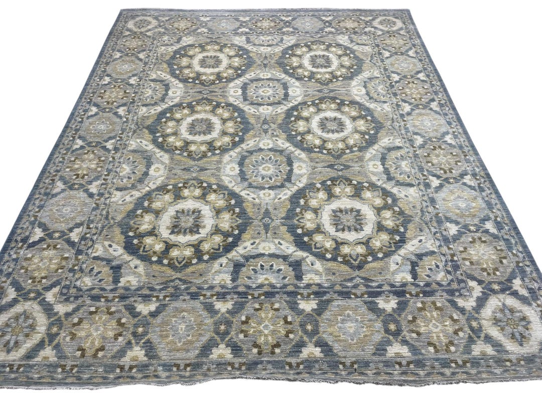 8x10 White Washed Vintage Persian Area Rug - Muted Blue Grey Afghan ...