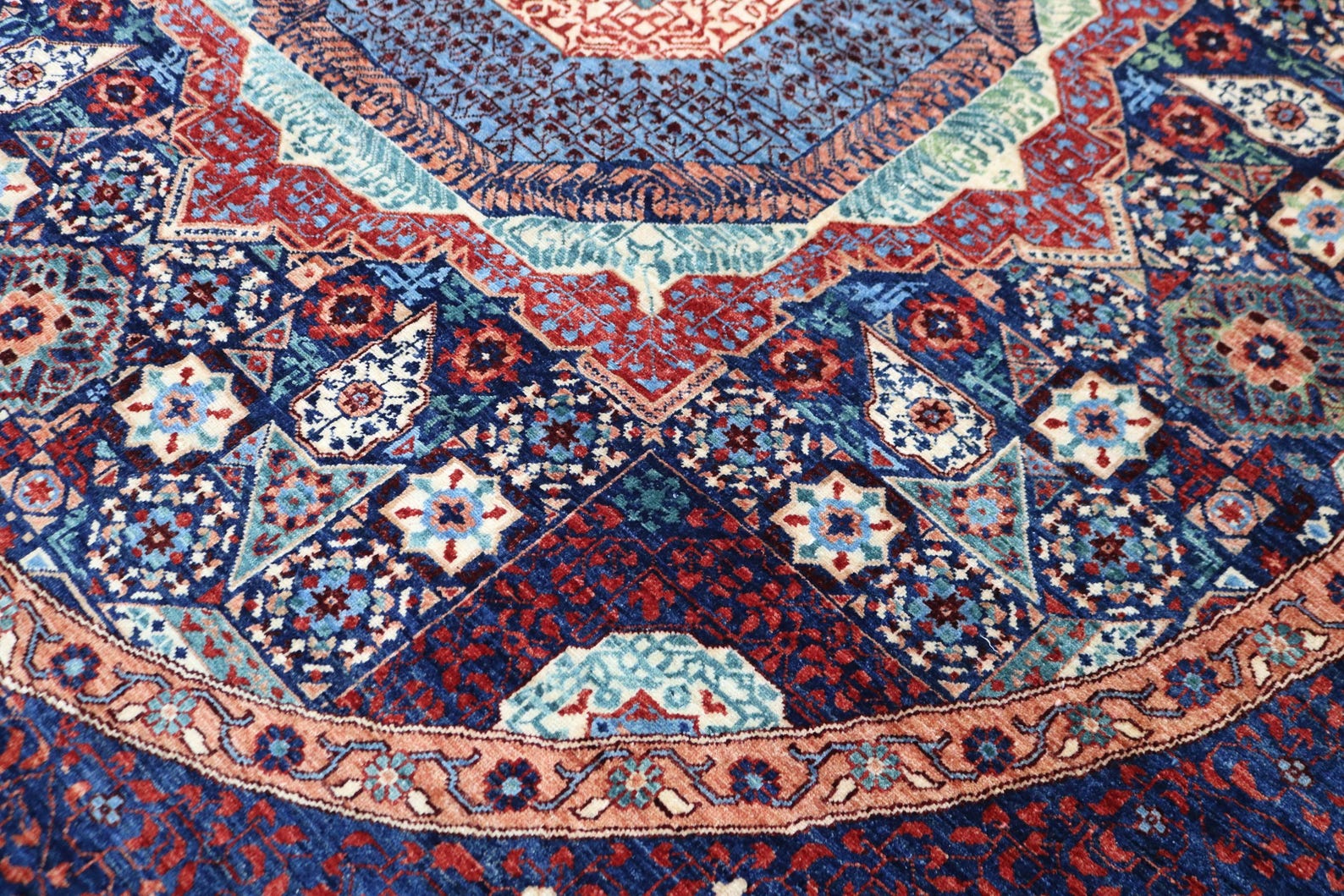 10x10 Deep Red Mamluk Round Area Rug Deep Red Blue Turkish Style Round ...