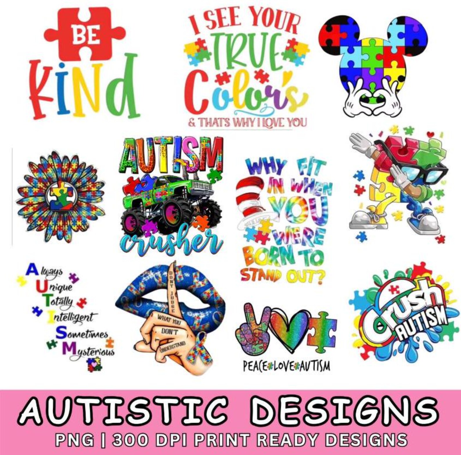 Autism SVG Bundle Autistic Designs for T-shirts Crafts Digital Download ...