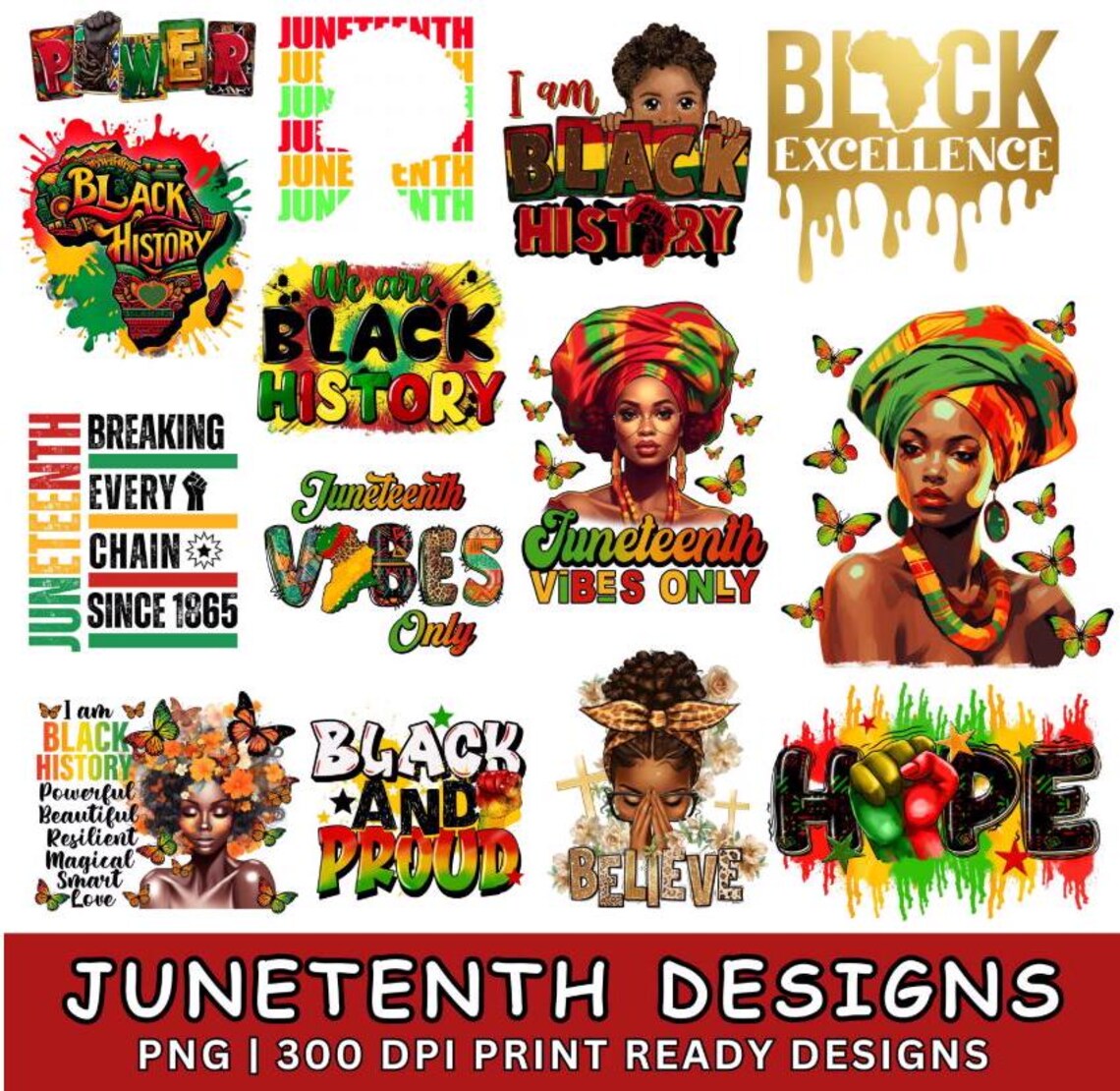 Juneteenth Designs Bundle Black History Graphics PNG Digital Download ...