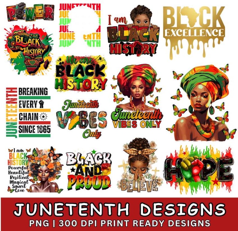 Juneteenth Designs Bundle Black History Graphics PNG Digital Download ...