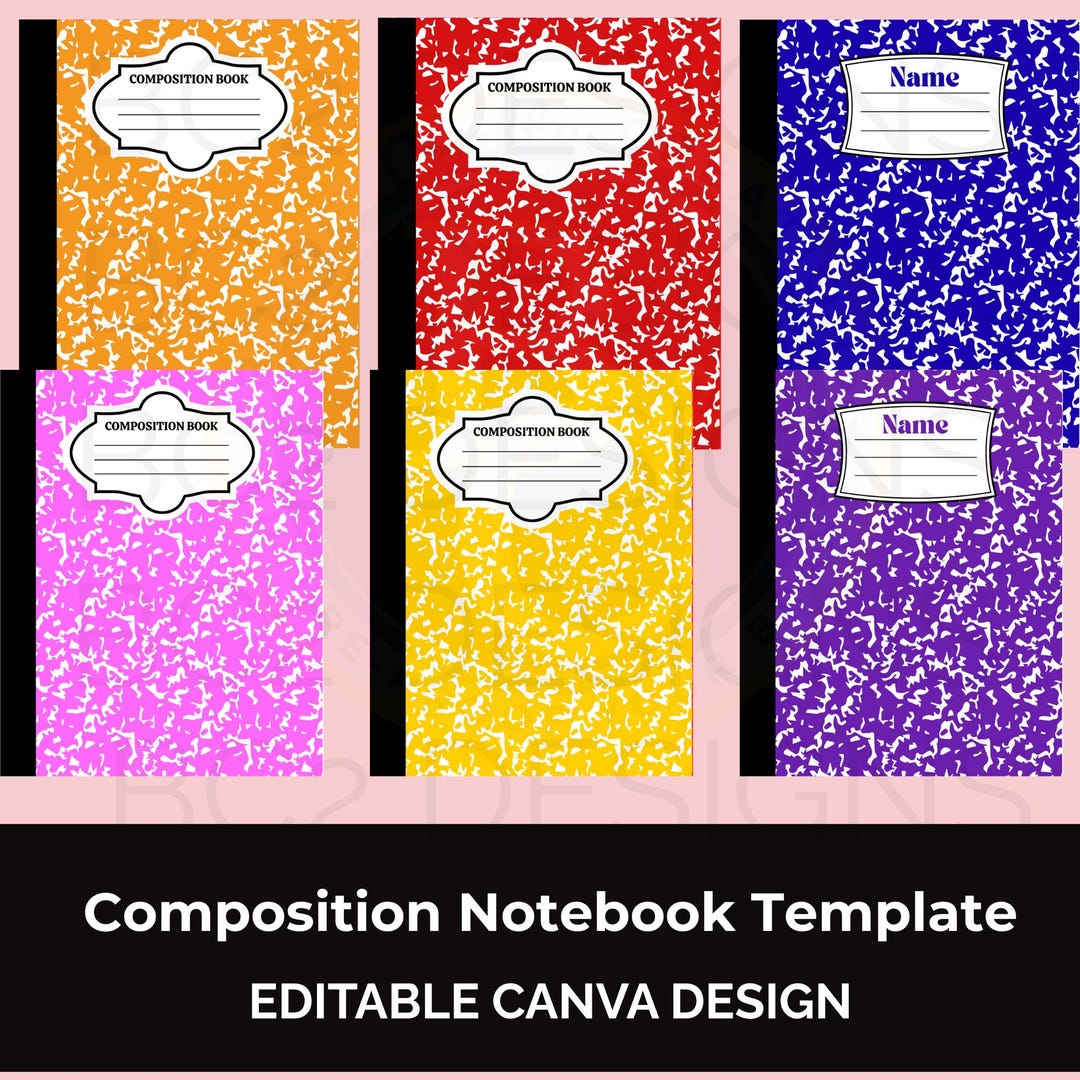 6 Canva Editable Composition Book Backgrounds + BONUS 5 DFY Designs ...