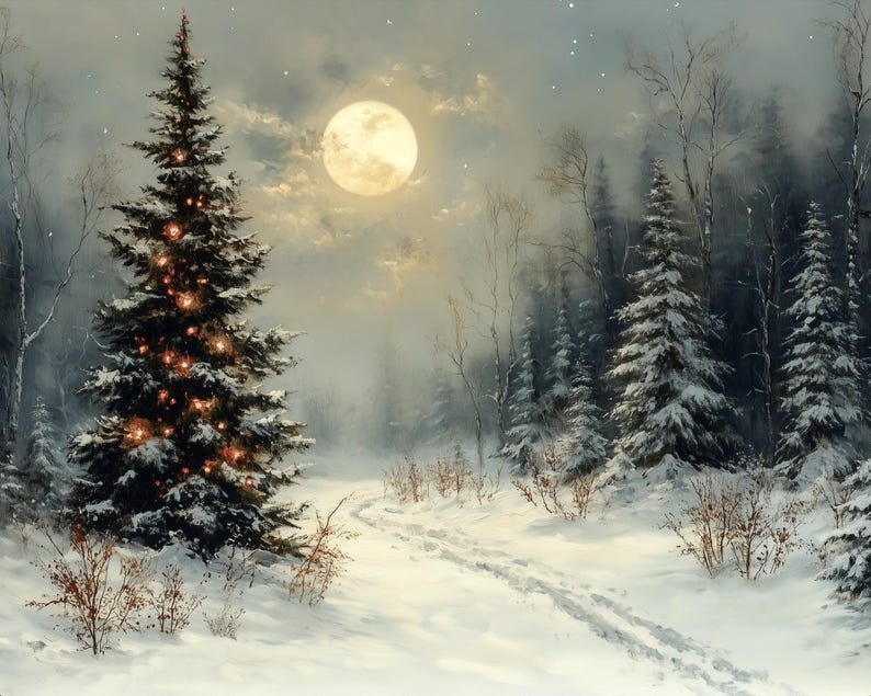 Vintage Christmas Oil Painting Prints: Rustic Holiday Wall Art (digital ...