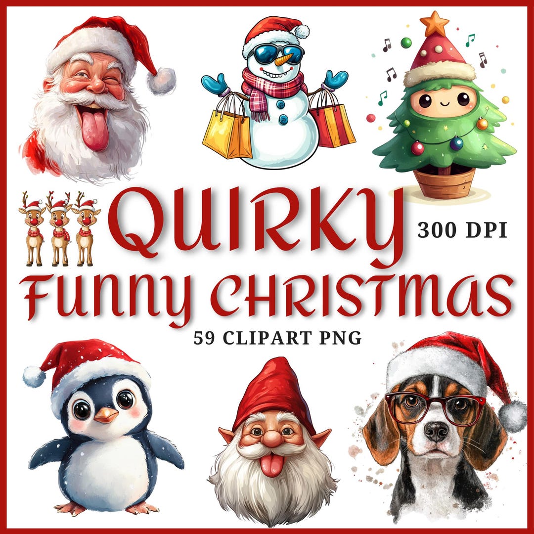 Quirky Funny Christmas Clipart Bundle, Quirky Xmas Clip Art, Funny ...