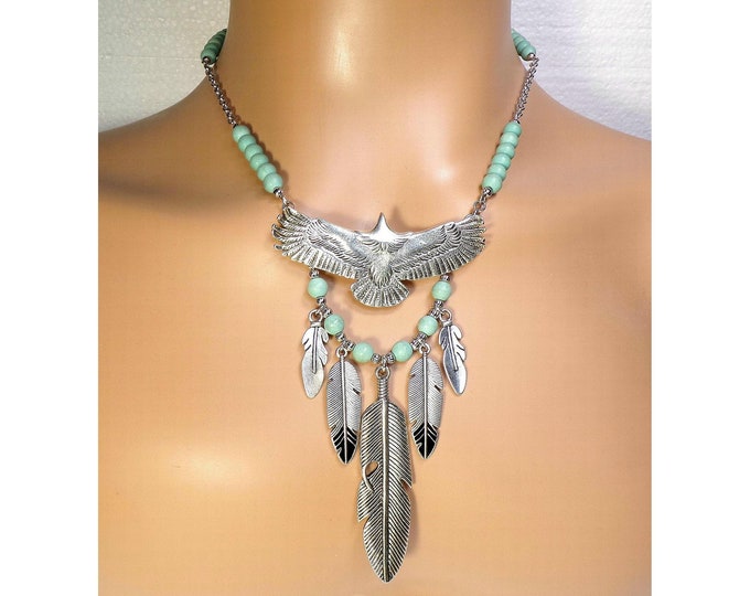 Soaring Eagle Turquoise Gemstone Feather Long Necklace - Etsy