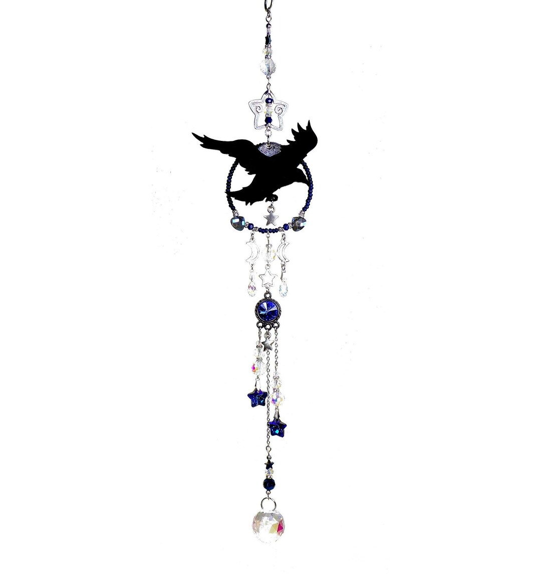 Flying Raven Silhouette Lapis Gemstone & Crystal Sun Catcher - Etsy