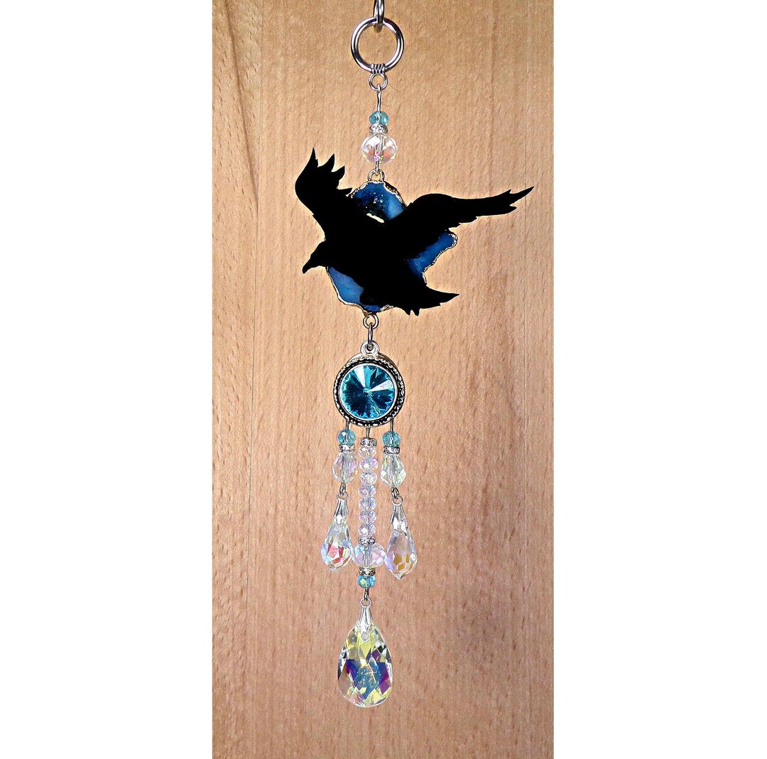 Flying Raven on Agate Geode Slice Crystal AB Sun Catcher - Etsy