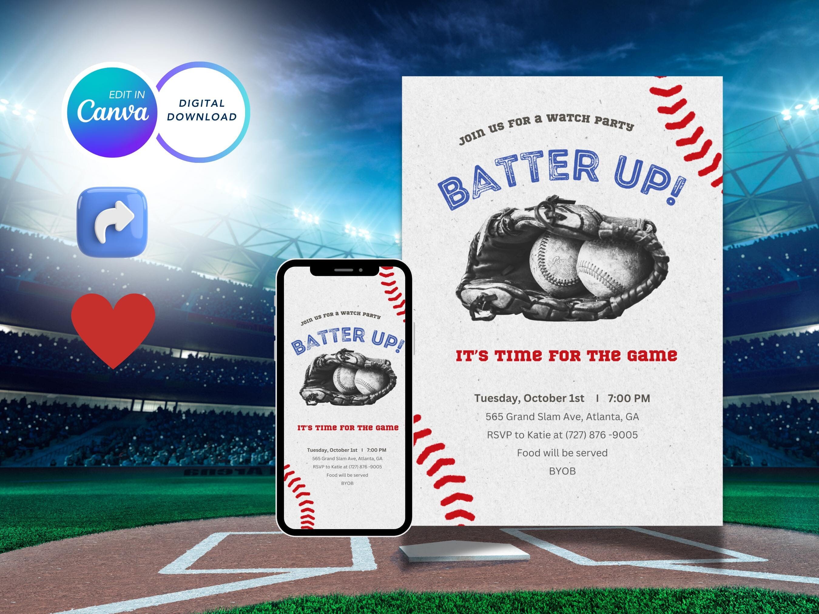 Baseball Watch Party Invitation Template, Batter up Design (canva ...
