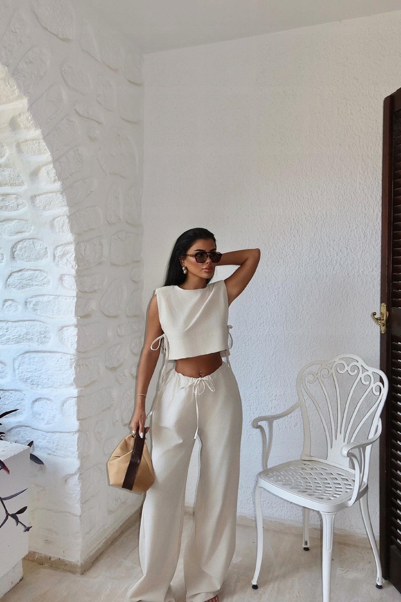 Women's Linen Top and Bottom Set, Women's Boho Cotton Set, Summer Linen ...