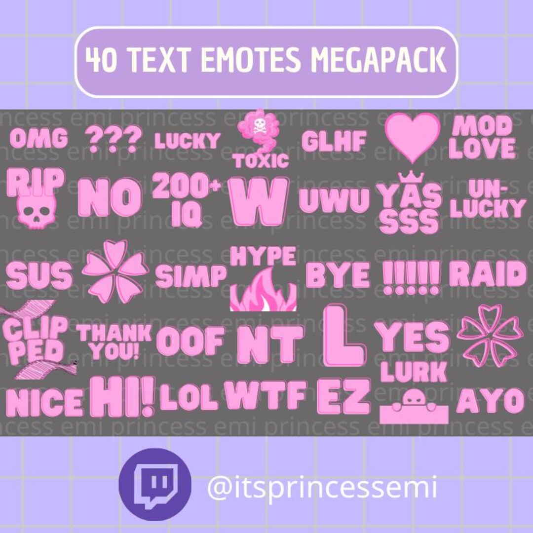 40 PREMIUM PINK TEXT Emotes Megapack for Twitch Youtube Discord ...