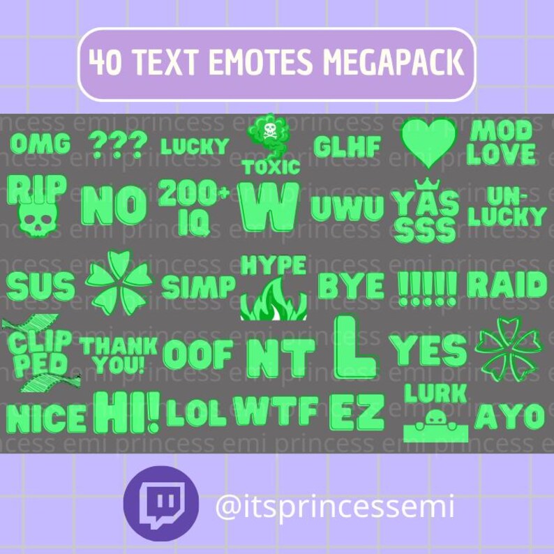 40 PREMIUM GREEN TEXT Emotes Megapack for Twitch Youtube Discord ...