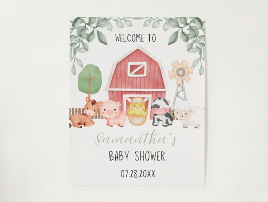 Baby Farm Animal Welcome Sign INSTANT DOWNLOAD editable - Etsy