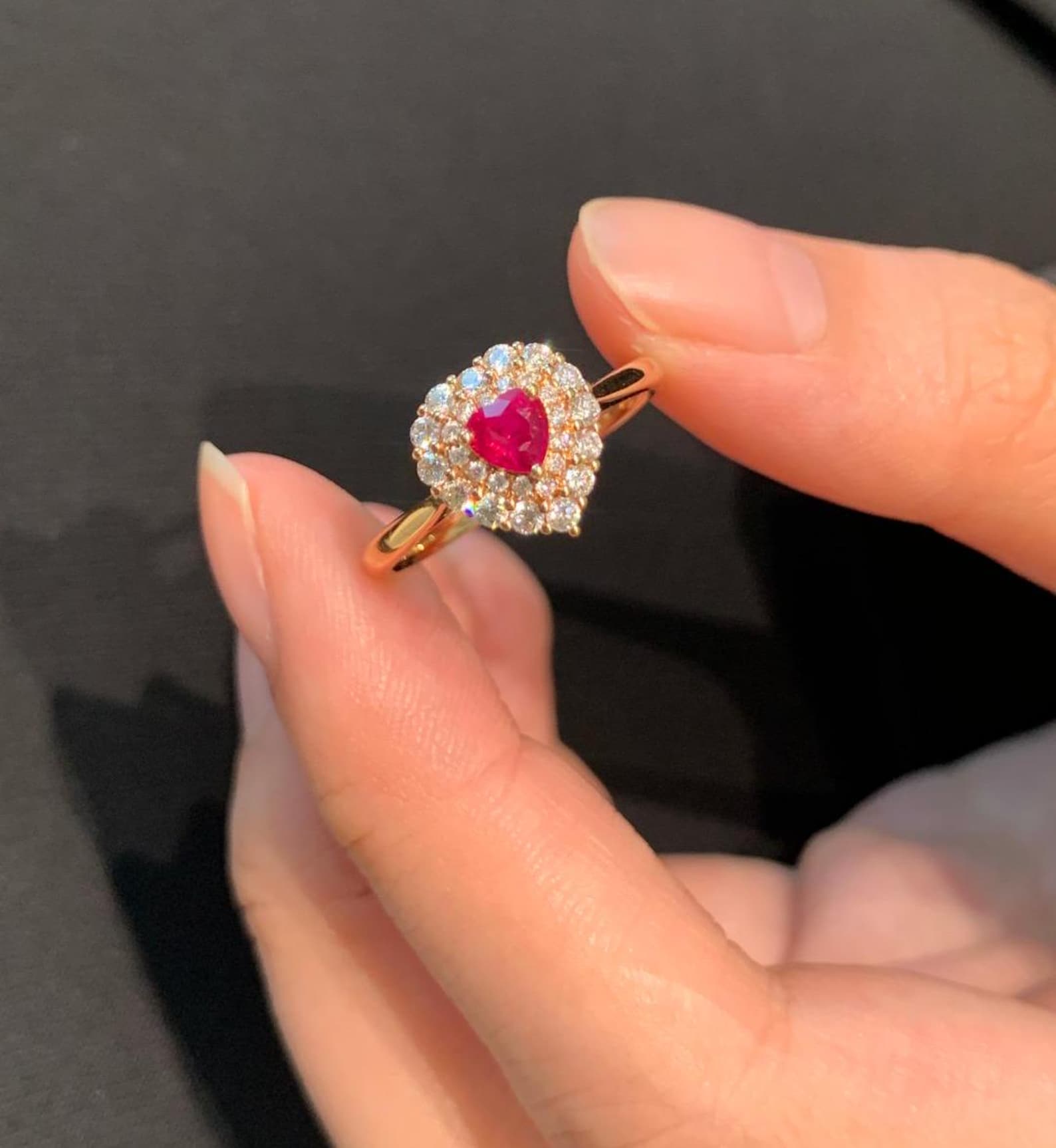 18K Gold Heart Ring: Ruby & Diamond Valentine's Gift - Etsy
