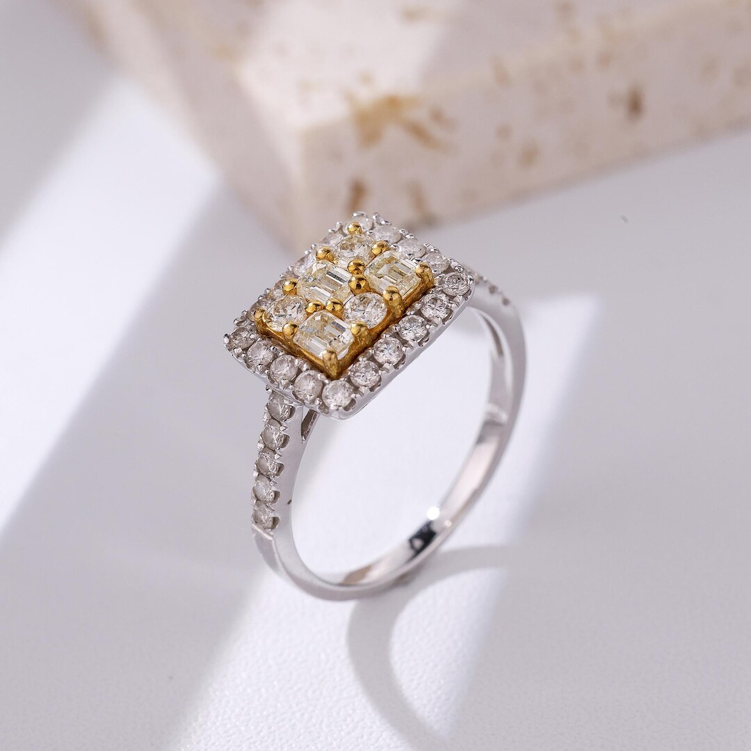 18k Gold Pave Diamond Ring: Geometric Square Design - Etsy