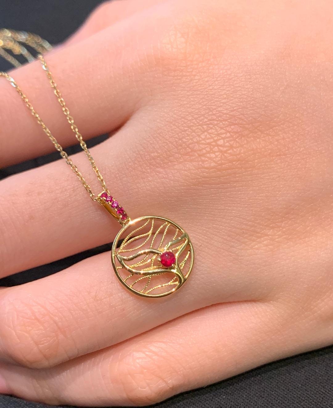 18k Gold Ruby Necklace: Sea Elf Design 14k Gold Pendant - Etsy