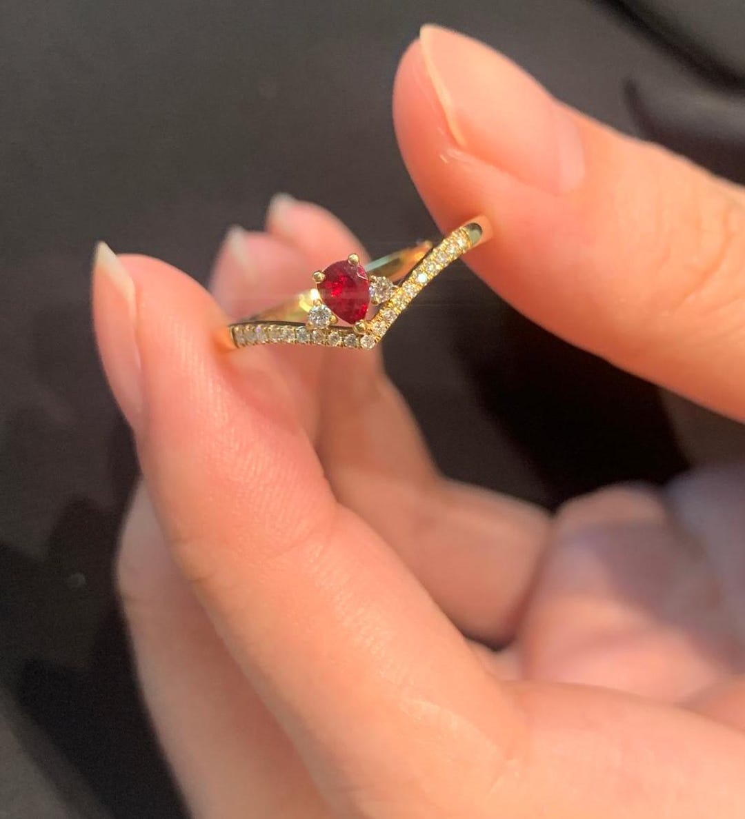 Ruby Engagement Ring Ruby Teardrop Pear Solitaire Ring Unique Red Ruby ...