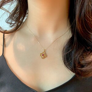 18k Gold Ruby Necklace Gold Ruby Clover Pendant Birthstone Necklace ...