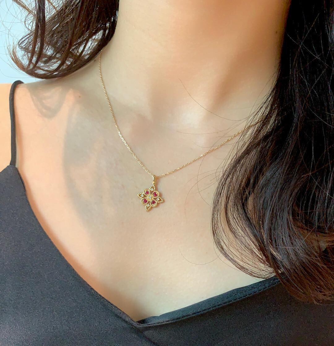 Ruby Necklace Pendant 18K Solid Gold, Rhombus Shaped Ruby Necklace ...