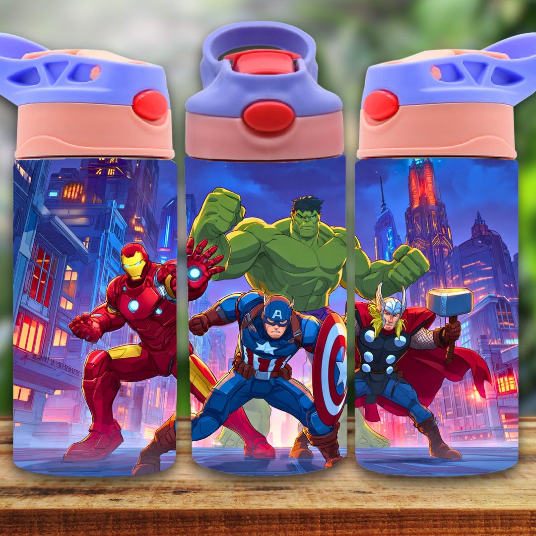 Superhero Tumbler Wrap PNG: Cartoon Kids Sippy Cup Design (digital ...