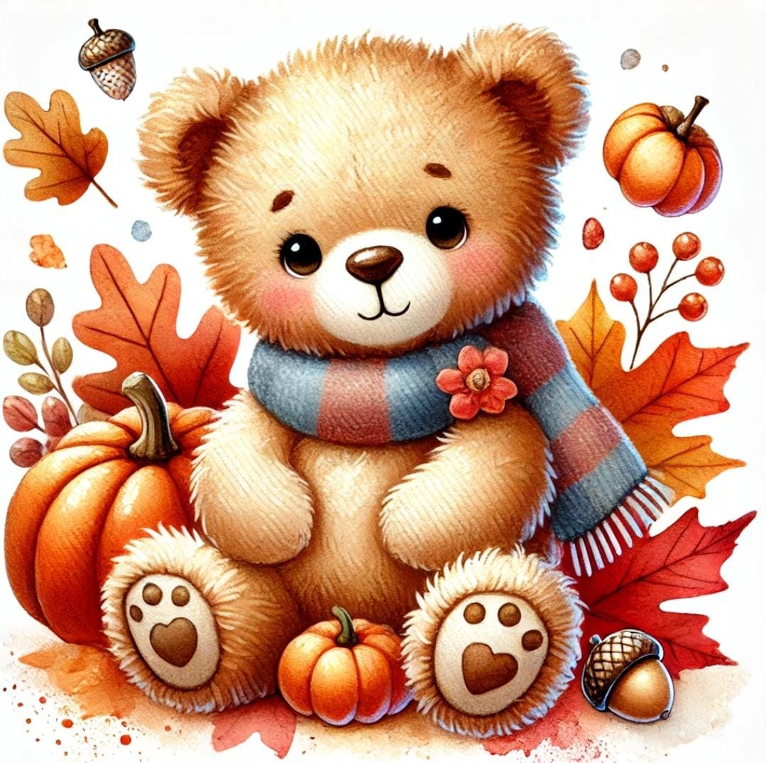 5 Autumn Cute Teddy Bear Clipart, Cute Teddy Bear, Autumn Clipart, Fall ...