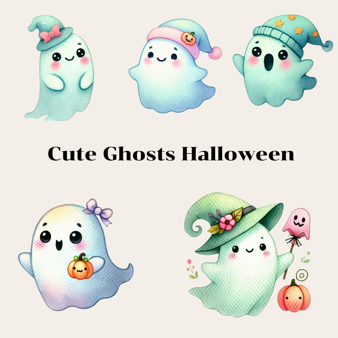 Cute Ghosts Halloween Clipart, Halloween Clipart, Watercolor Clipart ...