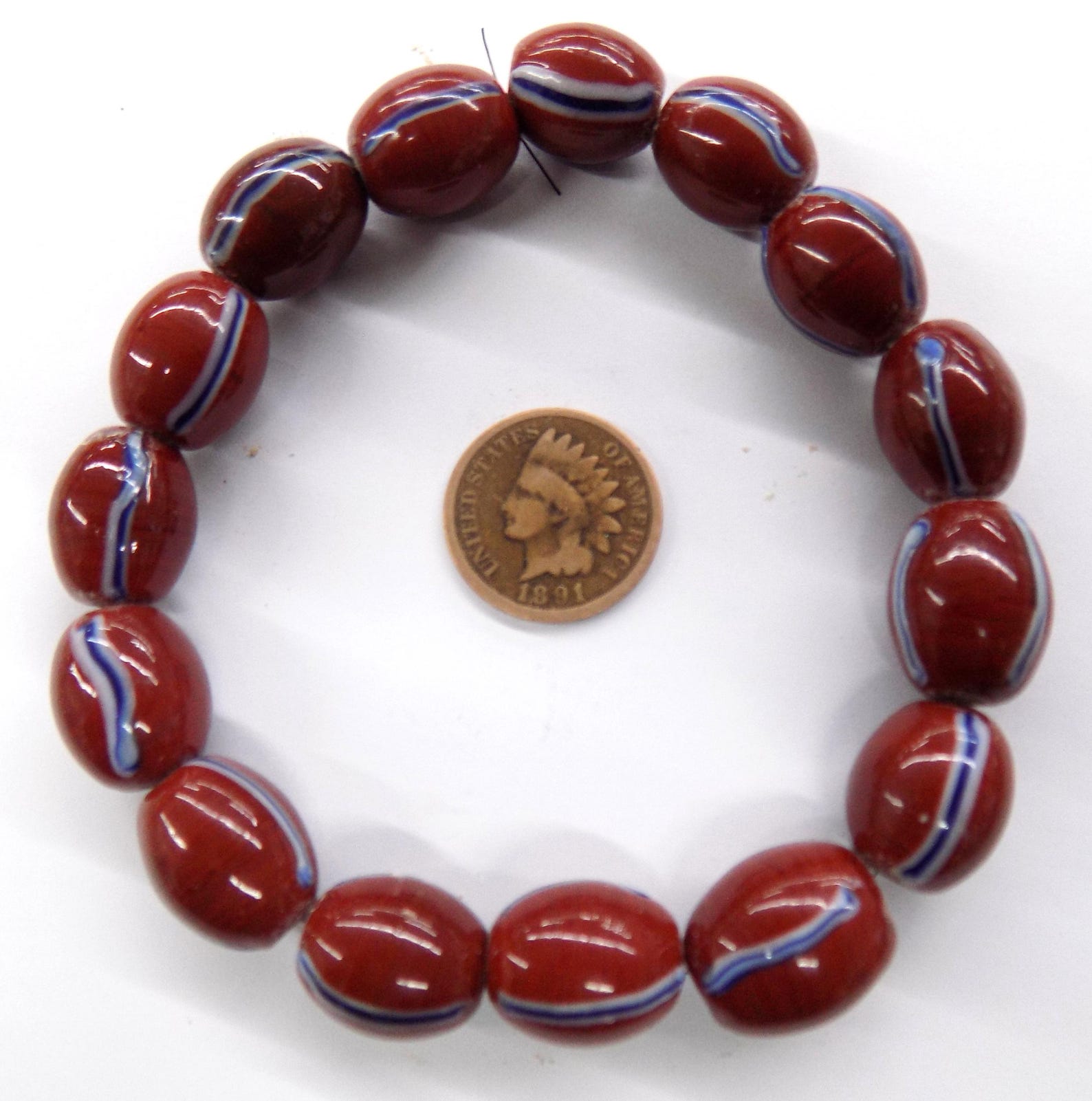15 Early Redwood Striped Antique African Trade Bead 1700's Style TT69 ...