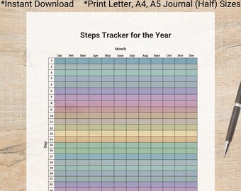 2025 - Yearly Step Tracker Printable - Steps Log - Color and Track Your ...