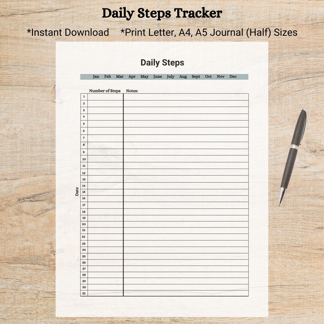Daily Steps Tracker Printable: Fitness Goal Tracker (PDF Download) - Etsy