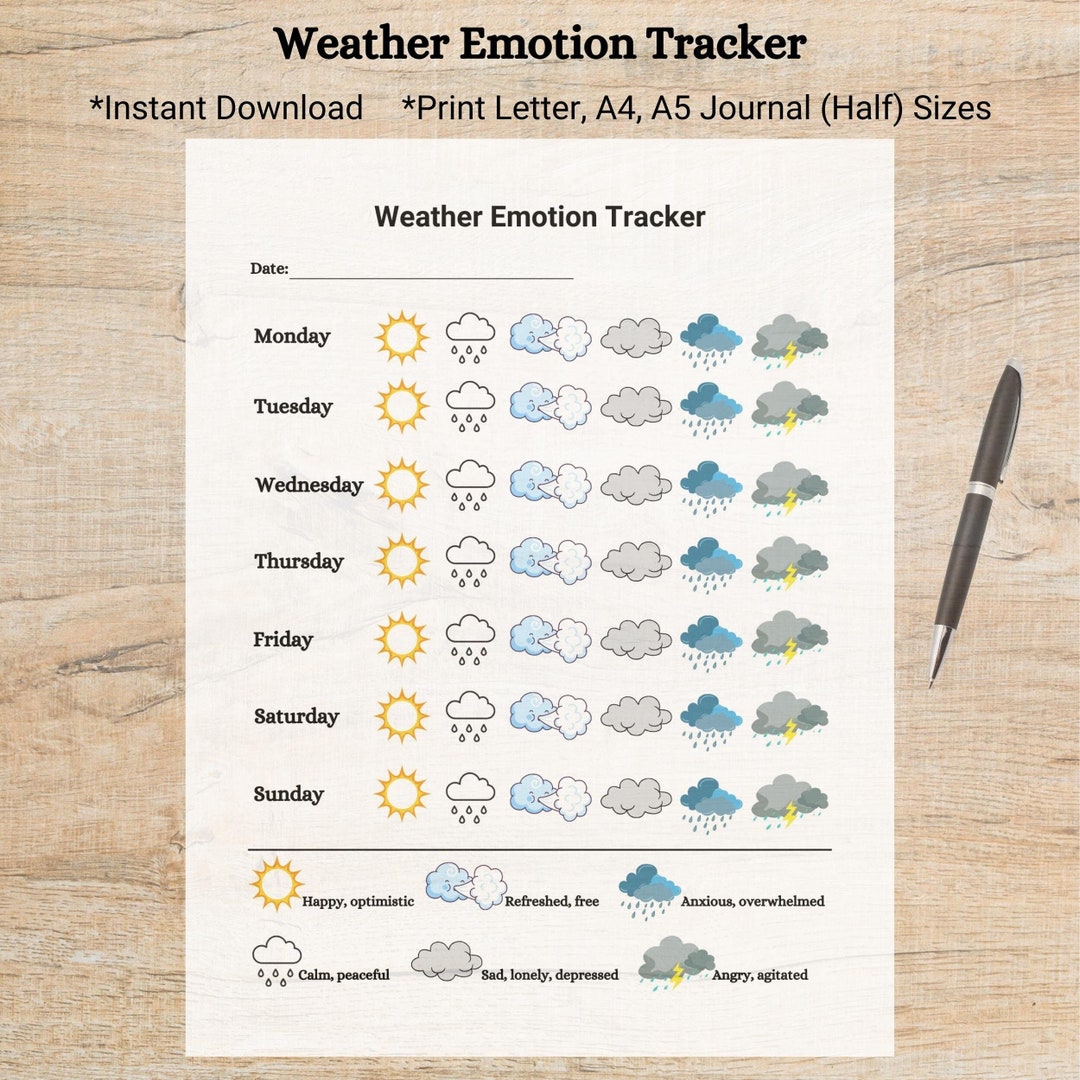 Weather Mood Tracker Printable: Daily Emotion Journal (PDF Download) - Etsy