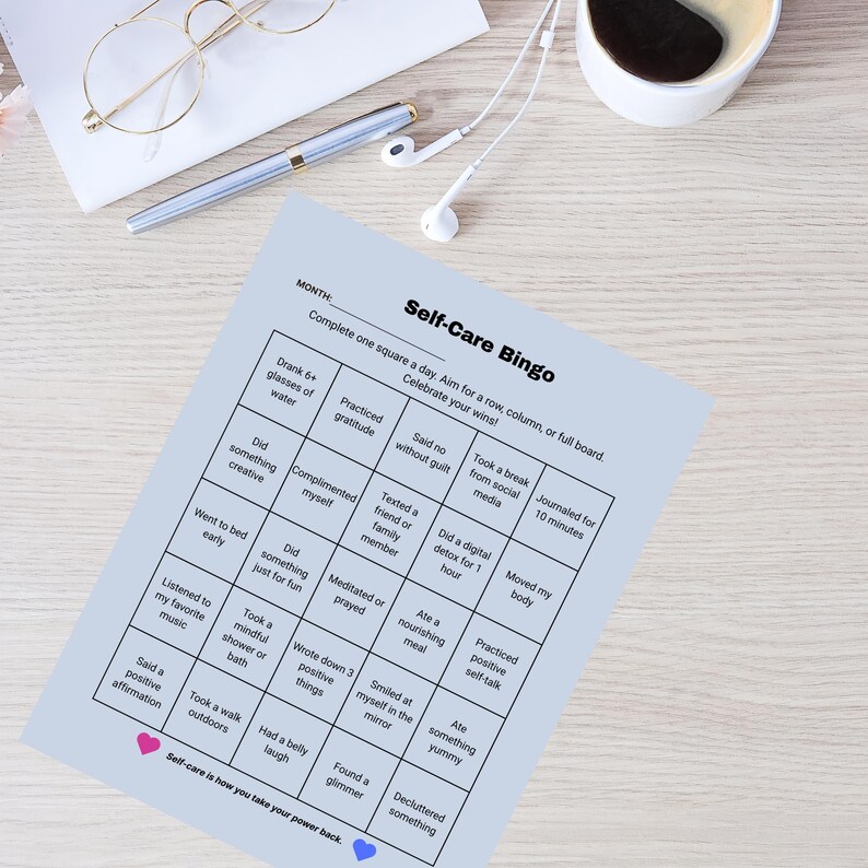 Self-care Bingo Card: 25-day Wellness Challenge, Practice Affirmations ...