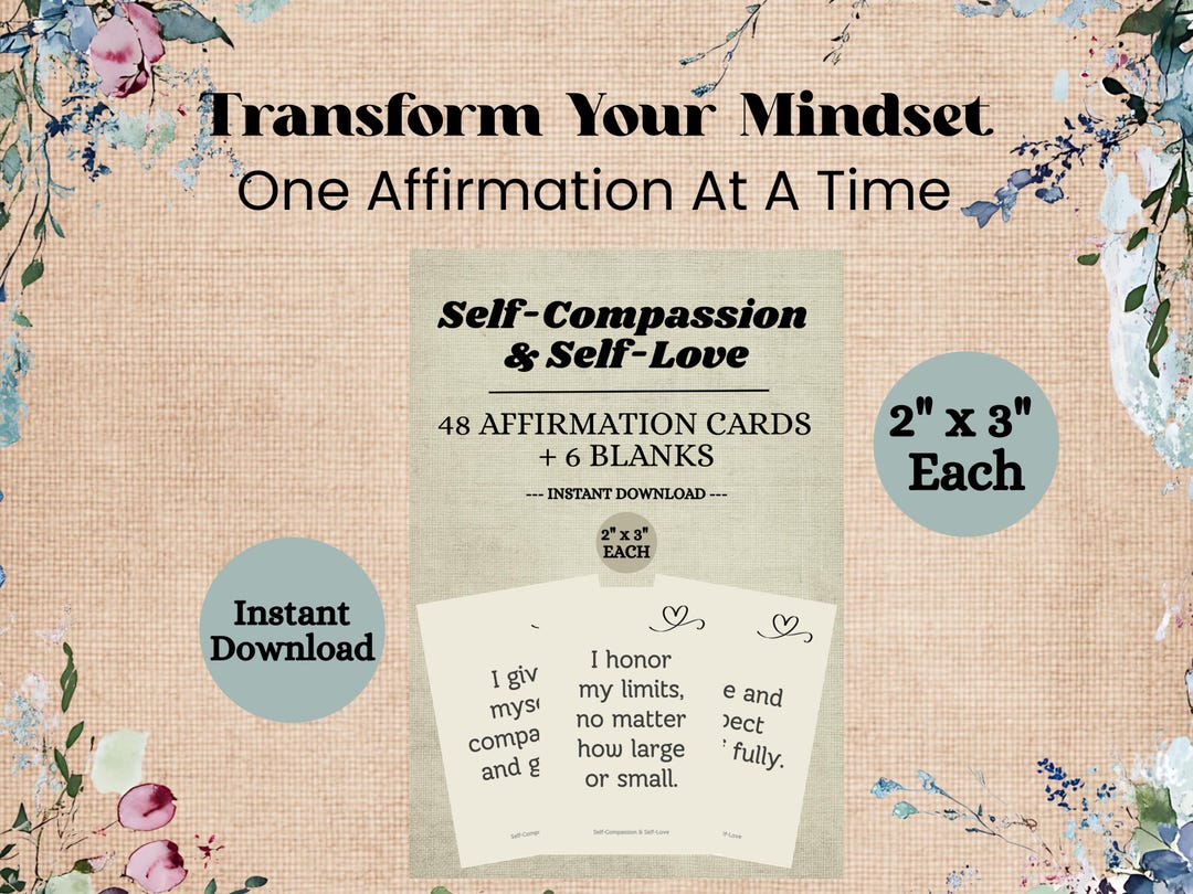 Self-love Affirmation Cards | Self-compassion Printable Deck | 48 + 6 ...