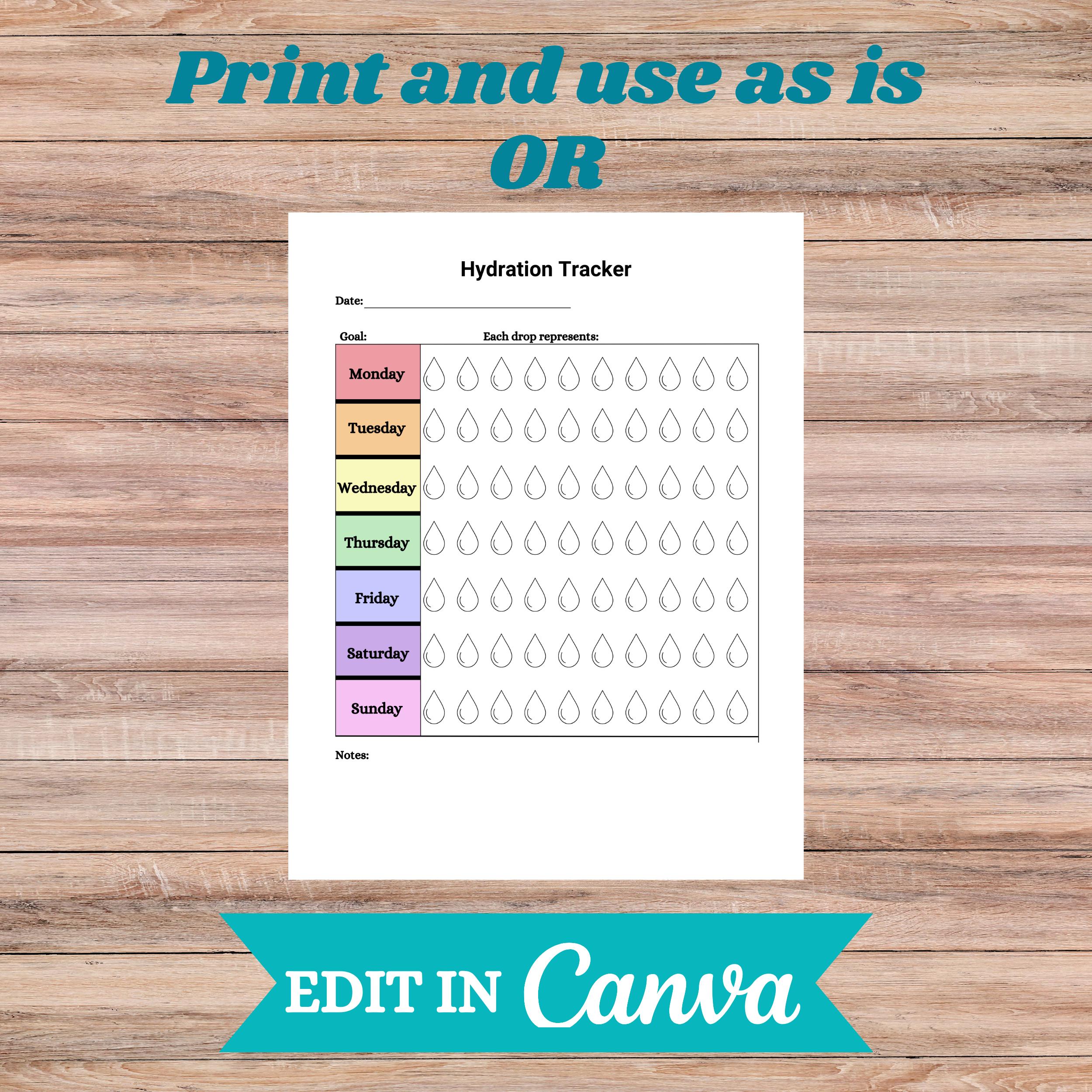 Editable Hydration Tracker: Printable Water Log (digital Download) - Etsy